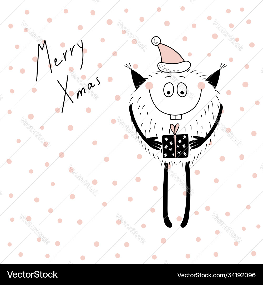 Christmas card with cute funny monster Royalty Free Vector