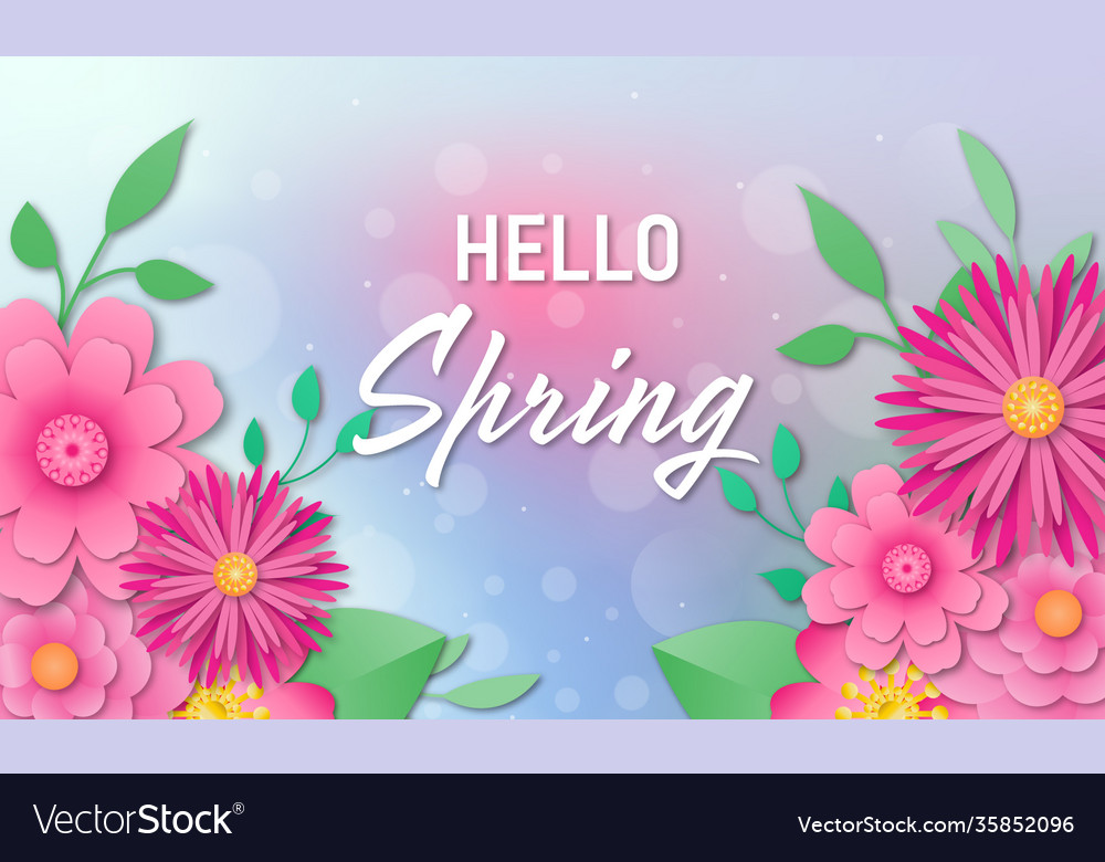 Hello spring background with beautiful flowers Vector Image