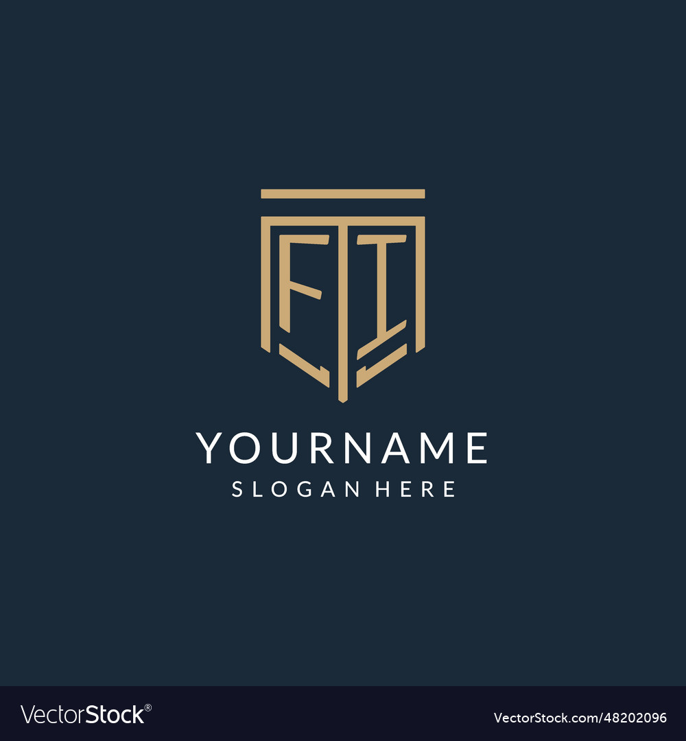 Initial fi shield logo monoline style modern and Vector Image