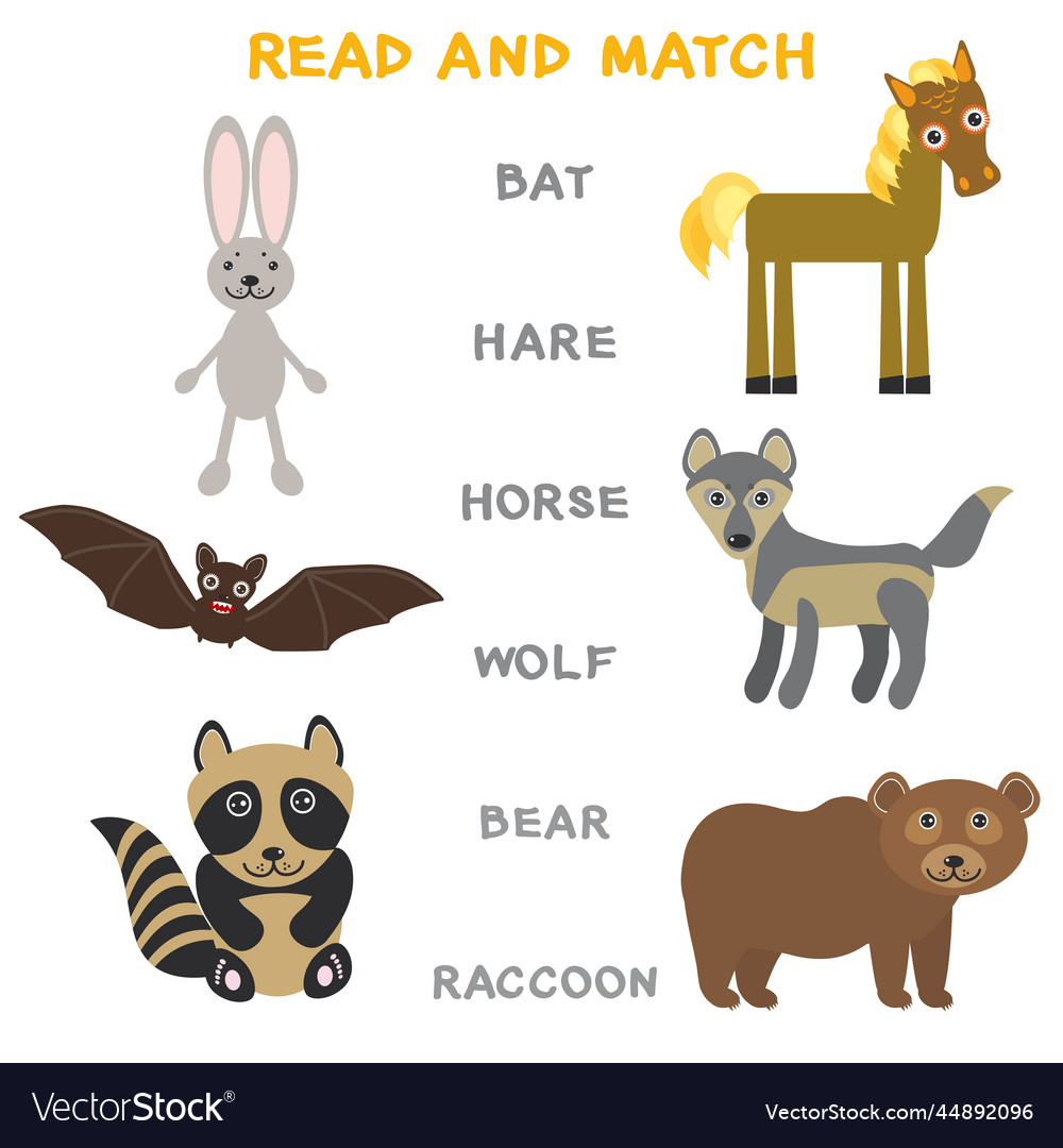 Kids words learning game worksheet read and match Vector Image