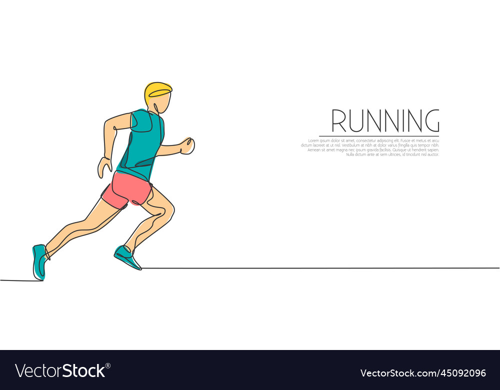 One single line drawing of young energetic man Vector Image