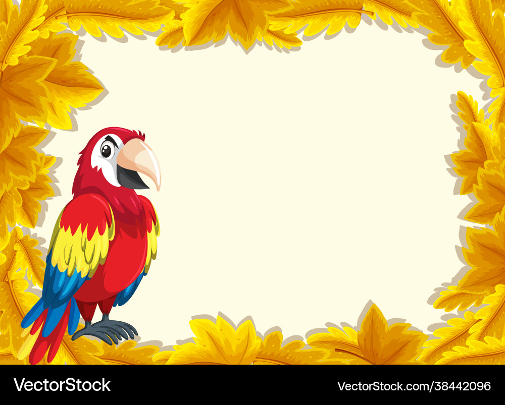 Yellow leaves banner template with parrot bird Vector Image