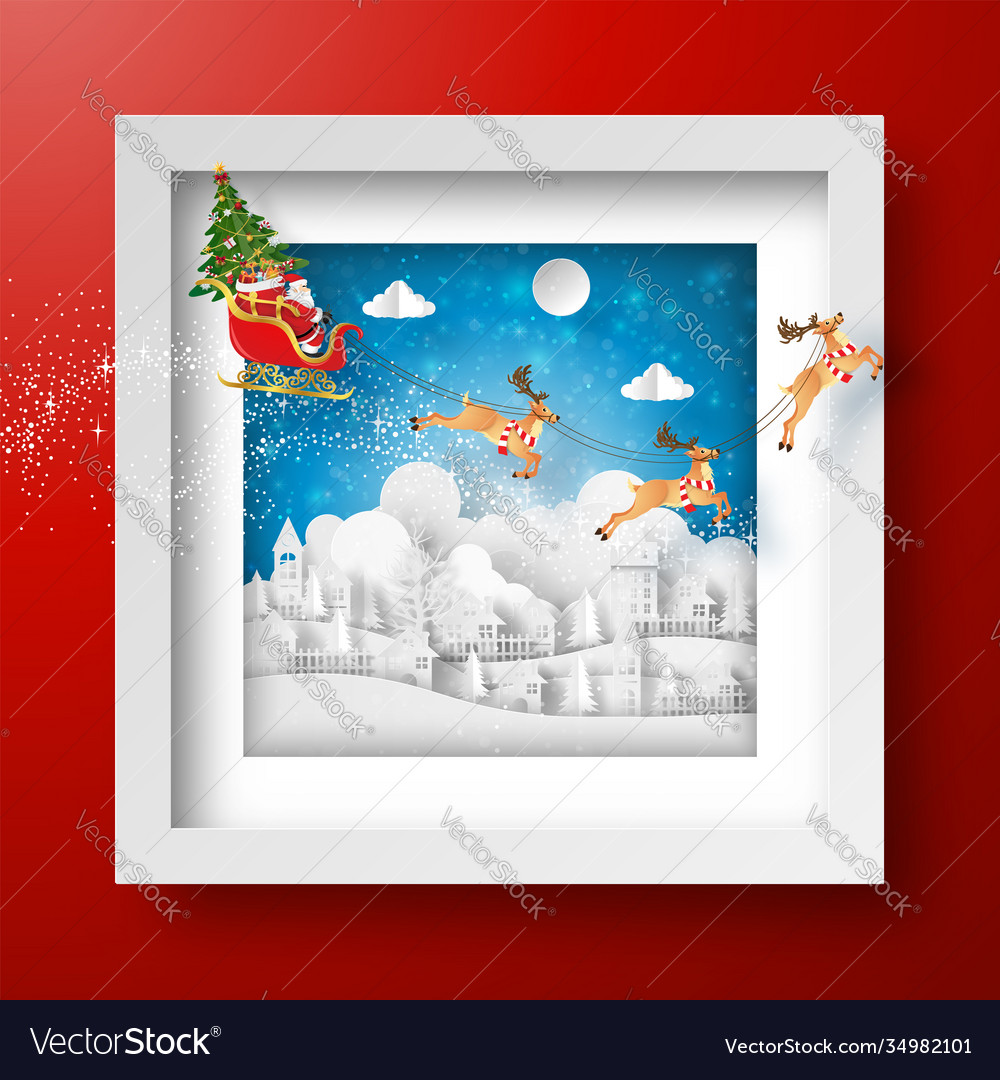 Christmas frame with santa claus and reindeer Vector Image