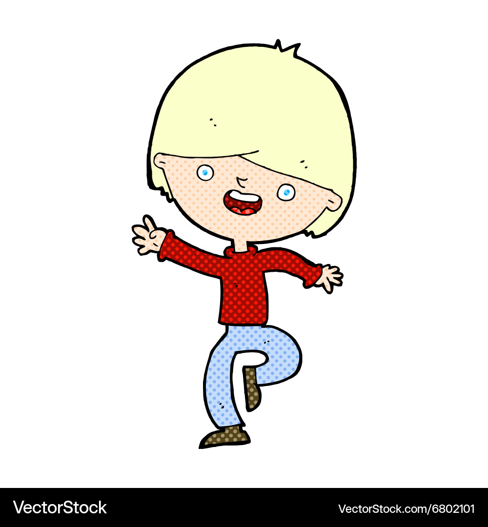 Comic cartoon happy boy dancing Royalty Free Vector Image