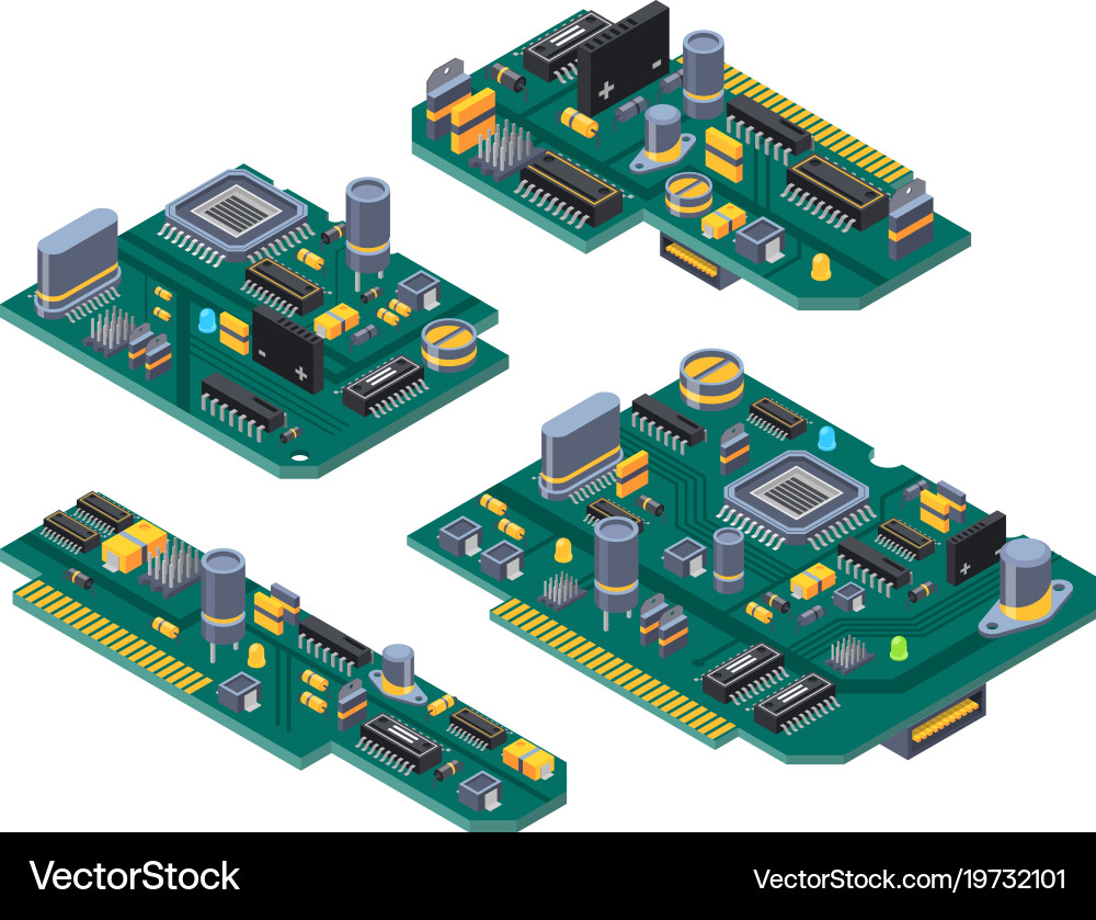 Different computer boards with semiconductors Vector Image