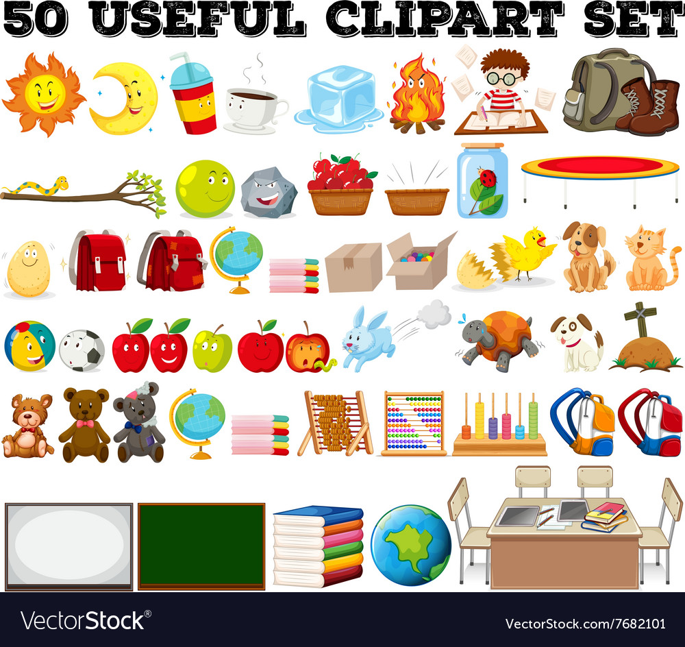 Fifty kind different objects Royalty Free Vector Image