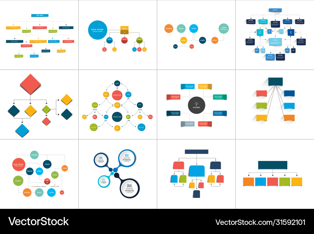 Fowcharts schemes diagrams mega set simply color Vector Image