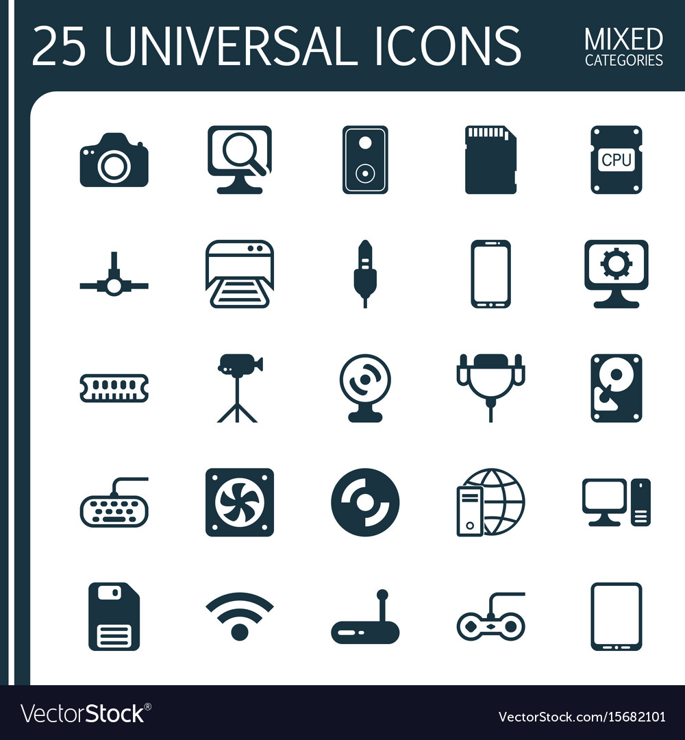 Hardware icons set collection desktop computer Vector Image