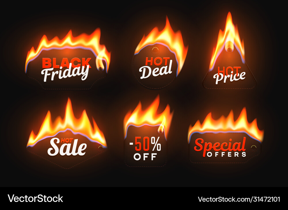 Hot sale badges with fire flame special offer Vector Image