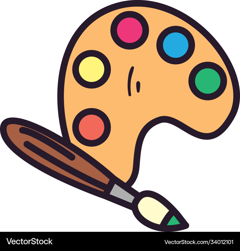 Paint palette and brush line fill style icon Vector Image