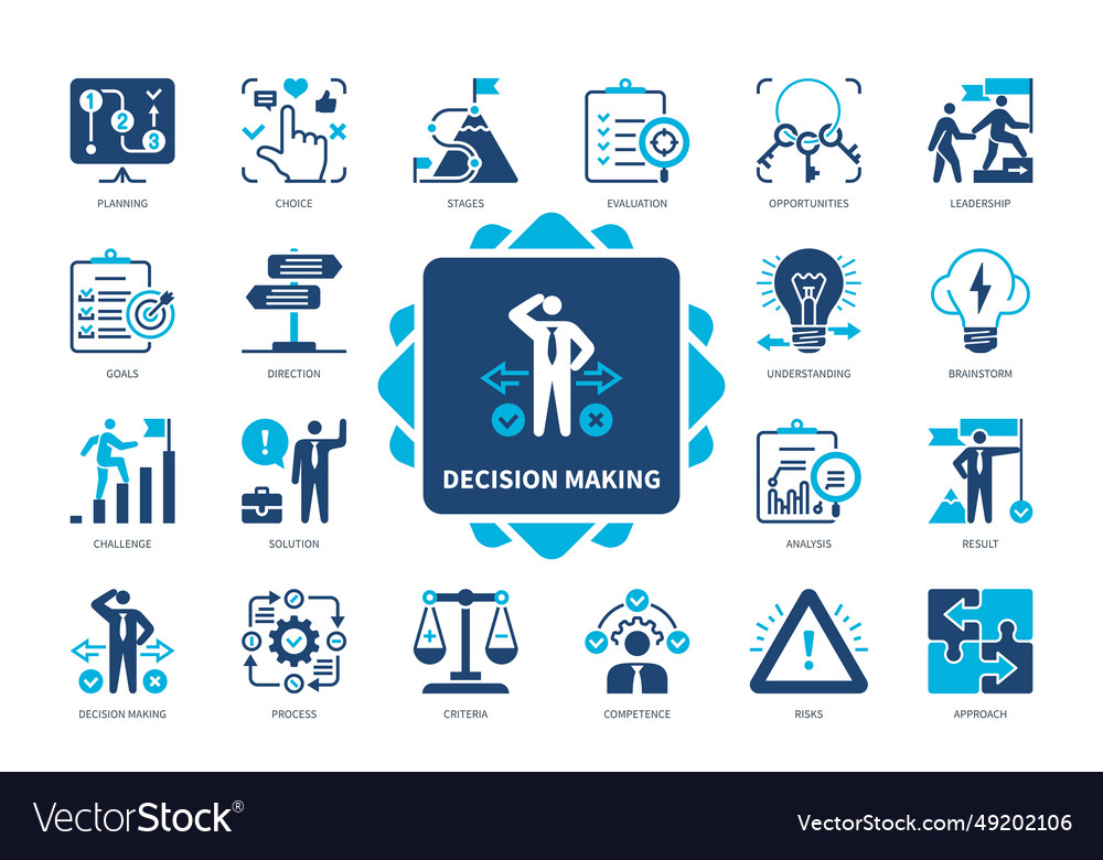 Decision making solid icon set Royalty Free Vector Image