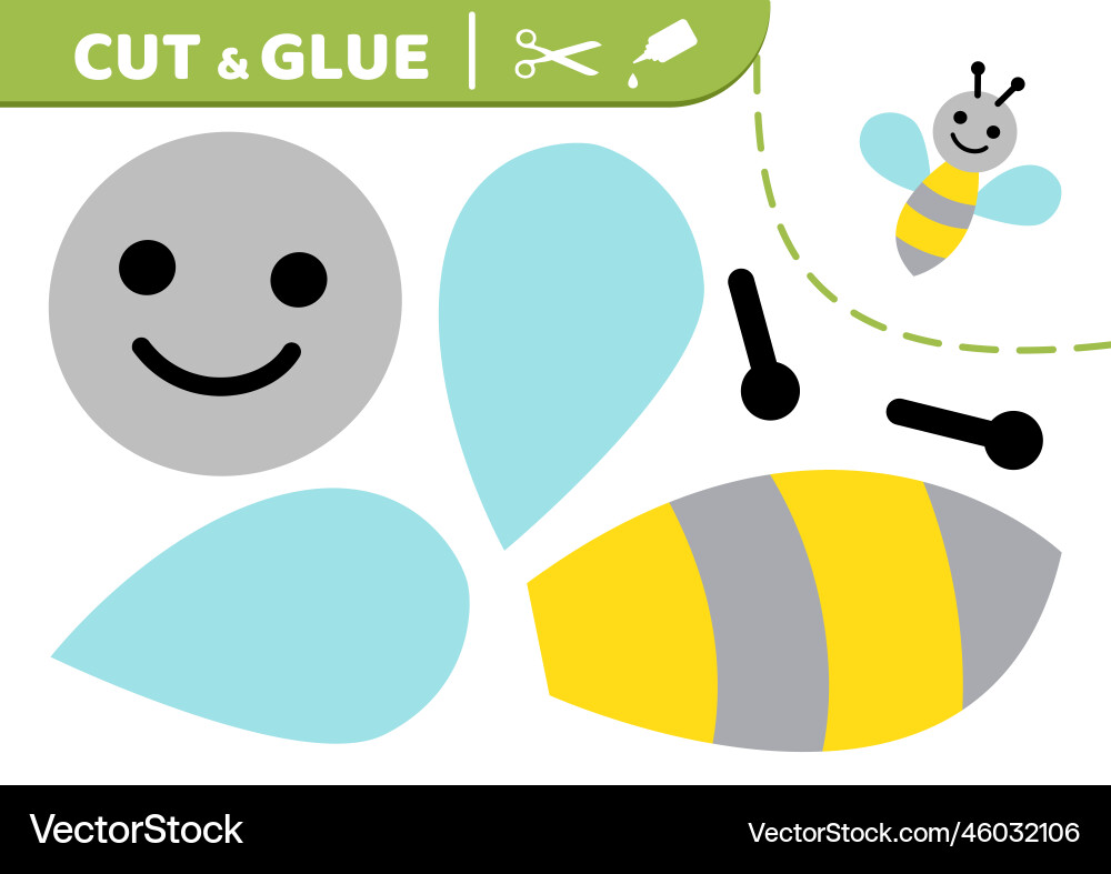Funny bee cut and glue bee applique paper game Vector Image