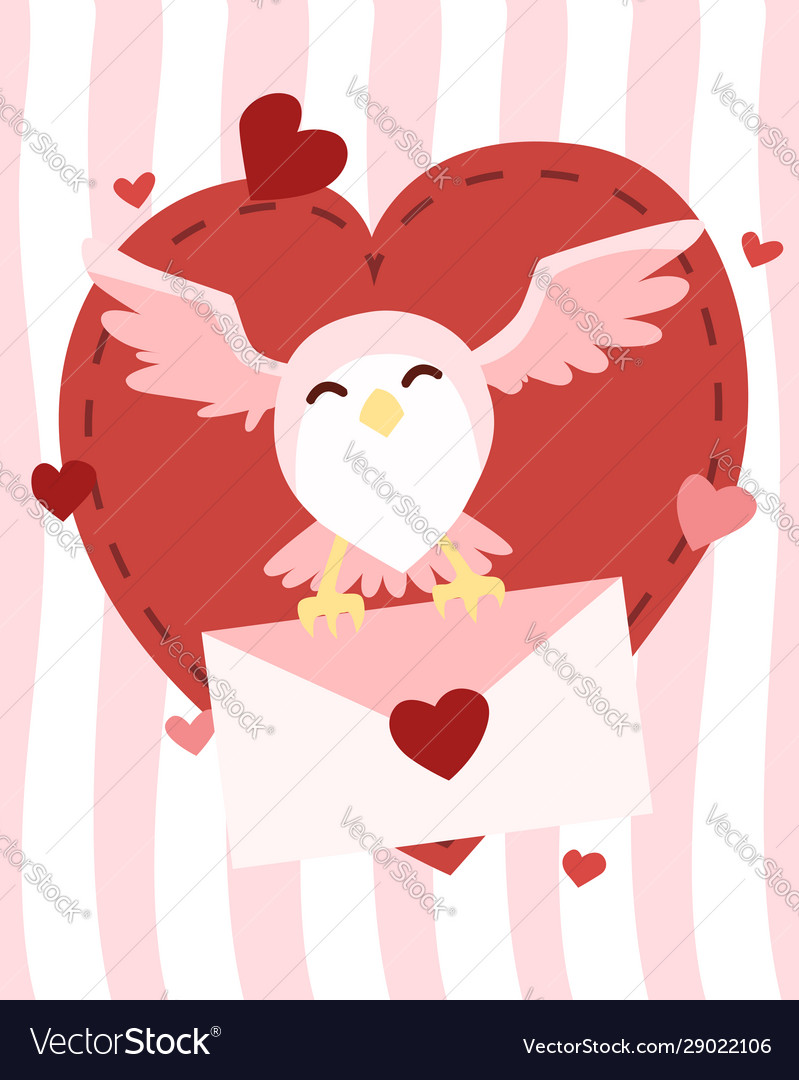 Happy valentines day owl flying with letter of Vector Image