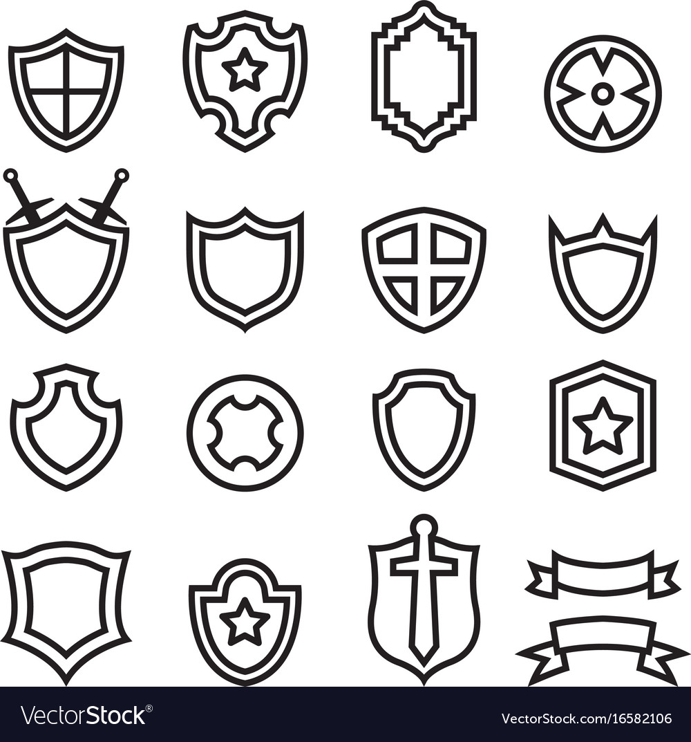 Outline shield icon set Royalty Free Vector Image