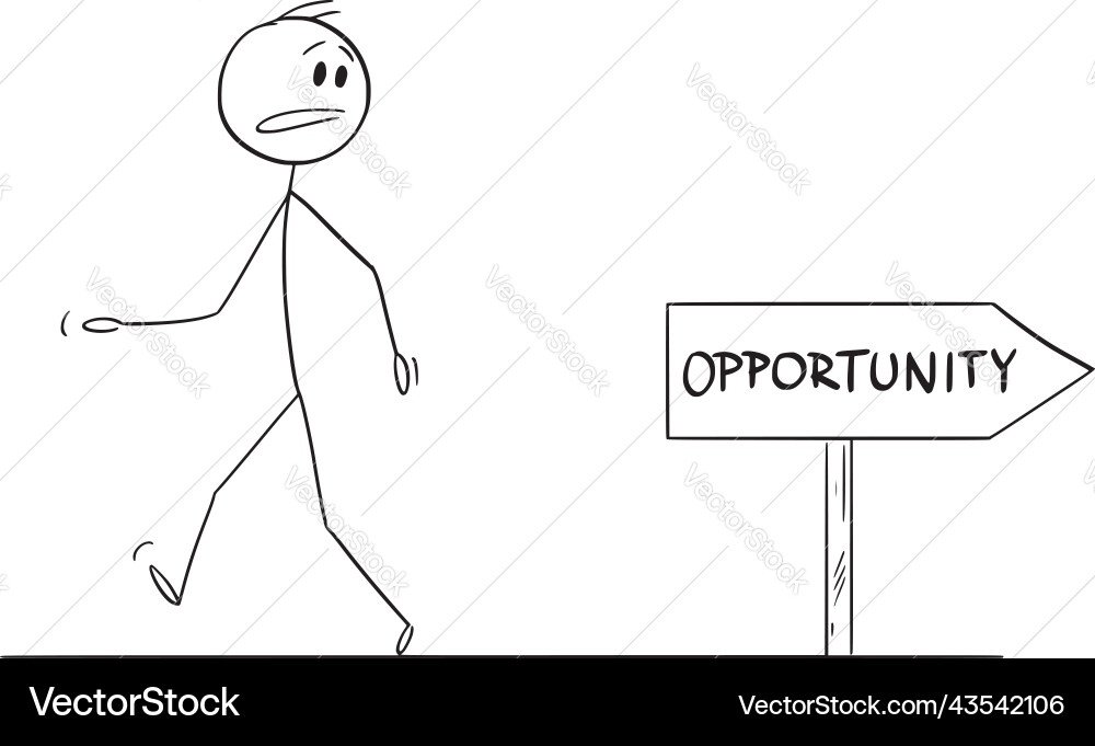 Person walking wrong way to opportunity cartoon Vector Image