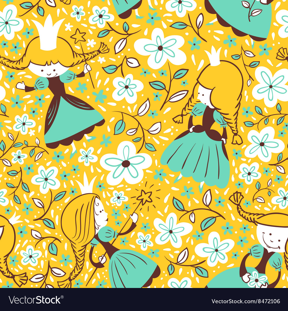 Princess floral seamless pattern Royalty Free Vector Image