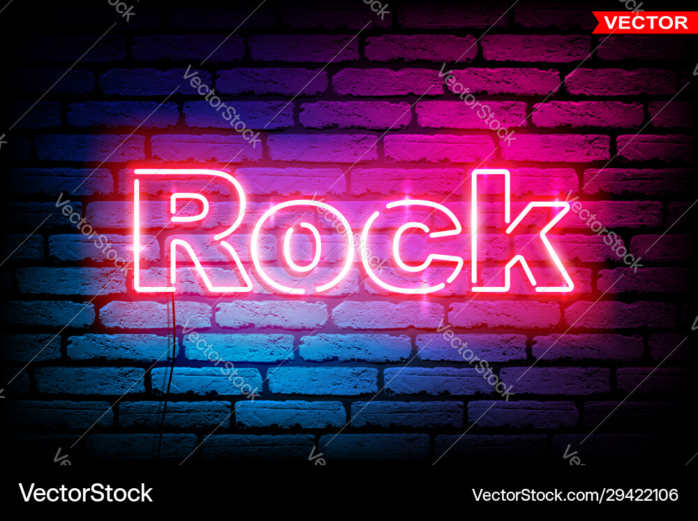 Rock - glowing luminous retro neon style sign Vector Image