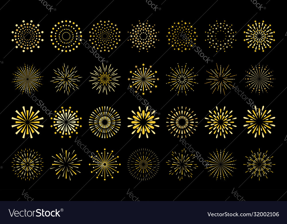 Star shape gold fireworks explosion pattern set Vector Image