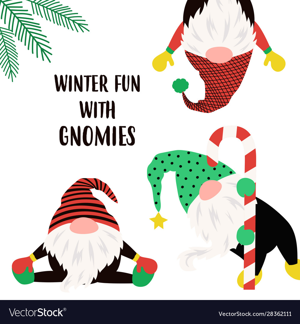 Christmas winter card with funny gnomes Royalty Free Vector