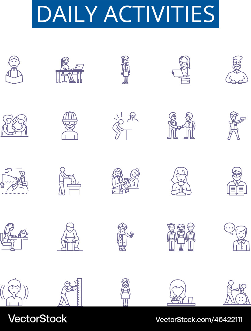 Daily activities line icons signs set design Vector Image