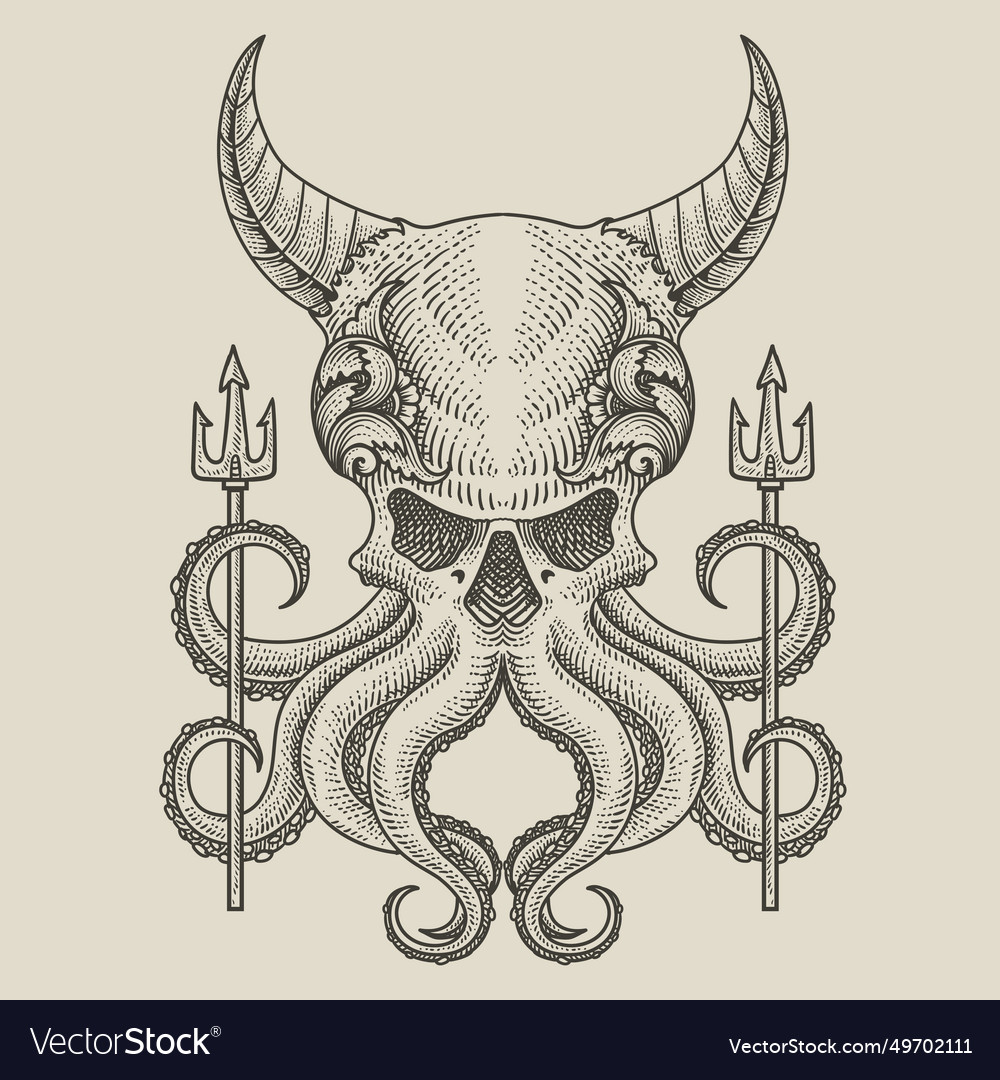 Demonic octopus with two trident weapon Royalty Free Vector
