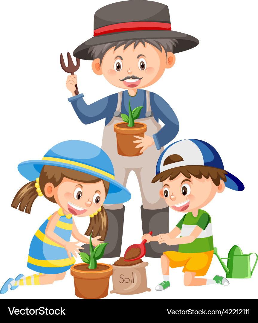 Family gardening on white background Royalty Free Vector