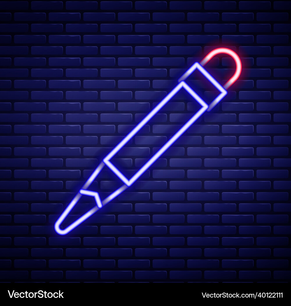 Glowing neon line pencil with eraser icon isolated