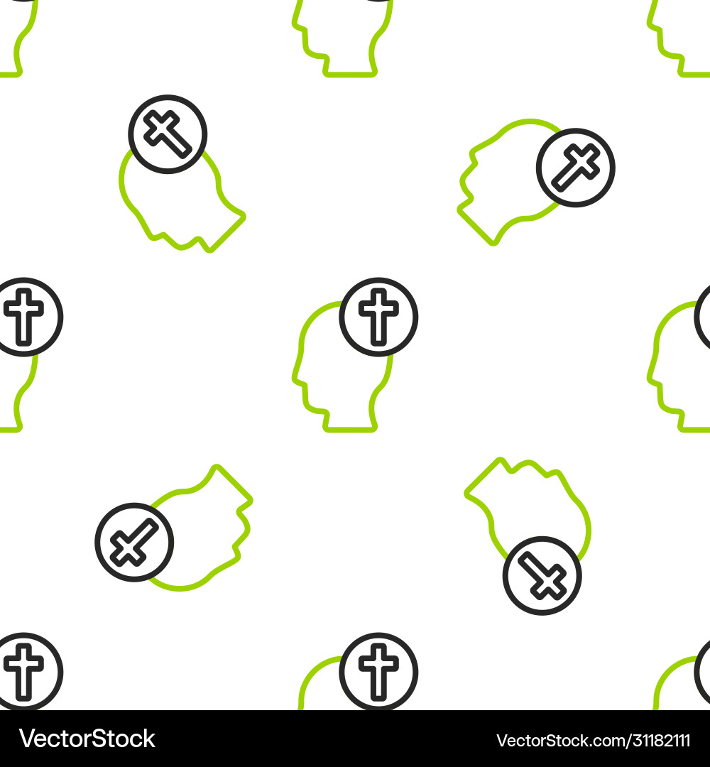 Line human head with christian cross icon isolated
