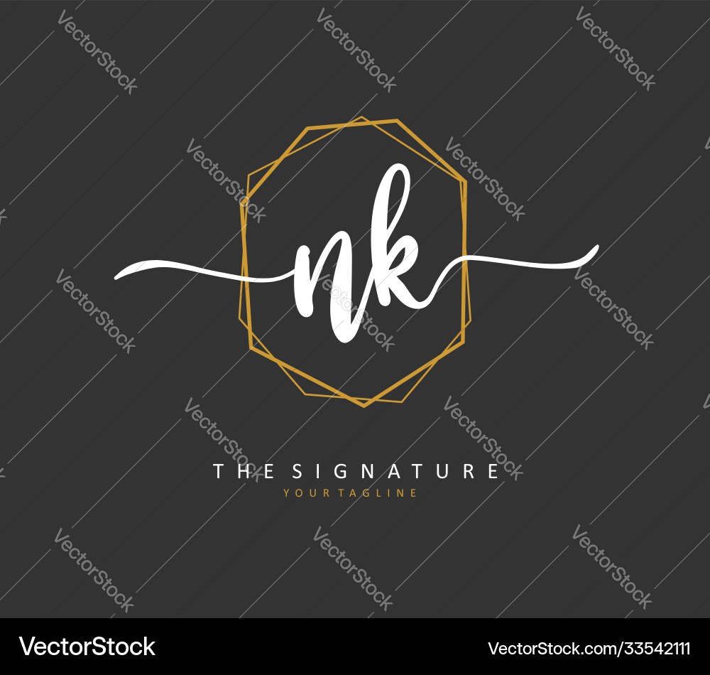N k nk initial letter handwriting and signature Vector Image