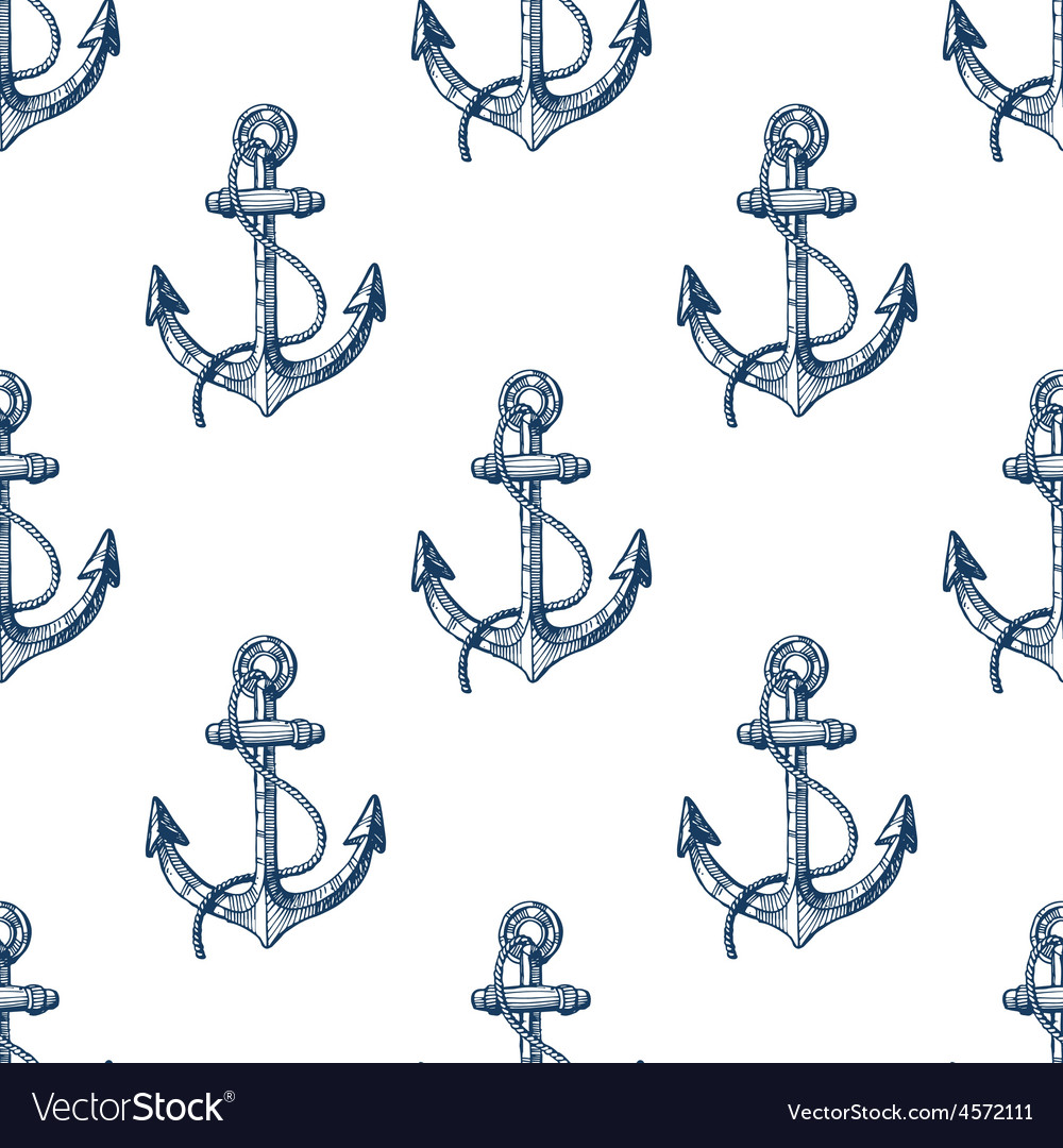 Seamless pattern with hand drawn anchors Vector Image