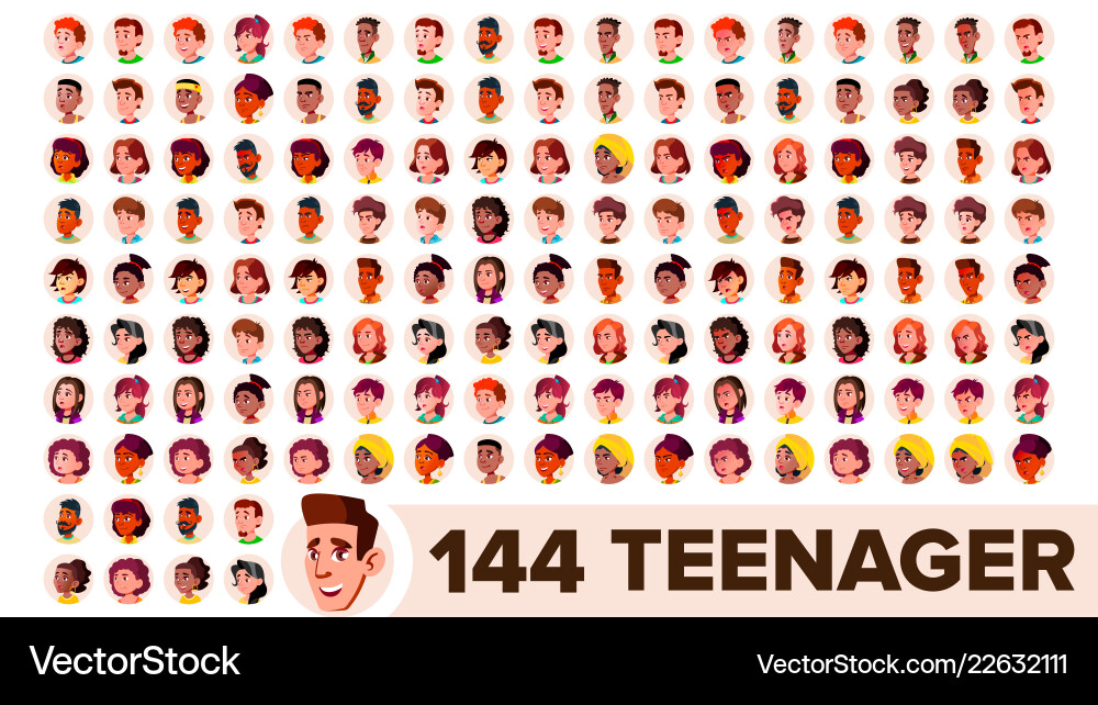 Teenager avatar set girl guy multi Royalty Free Vector Image