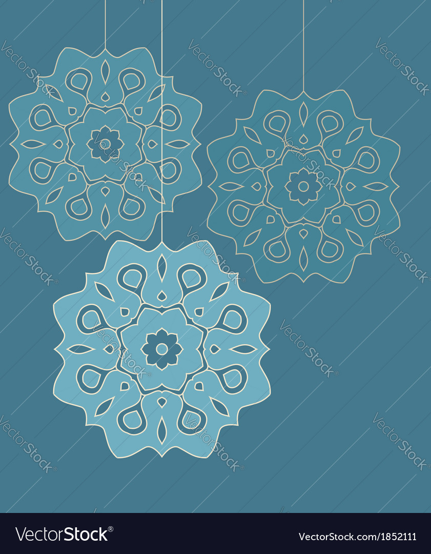 Three decorative circles hanging on strings Vector Image