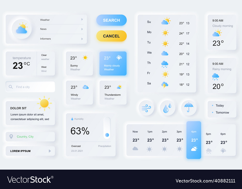 User interface elements for weather forecast Vector Image