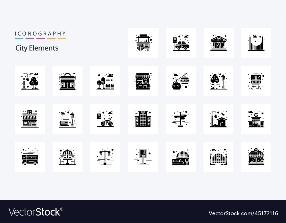 25 city elements solid glyph icon pack Royalty Free Vector