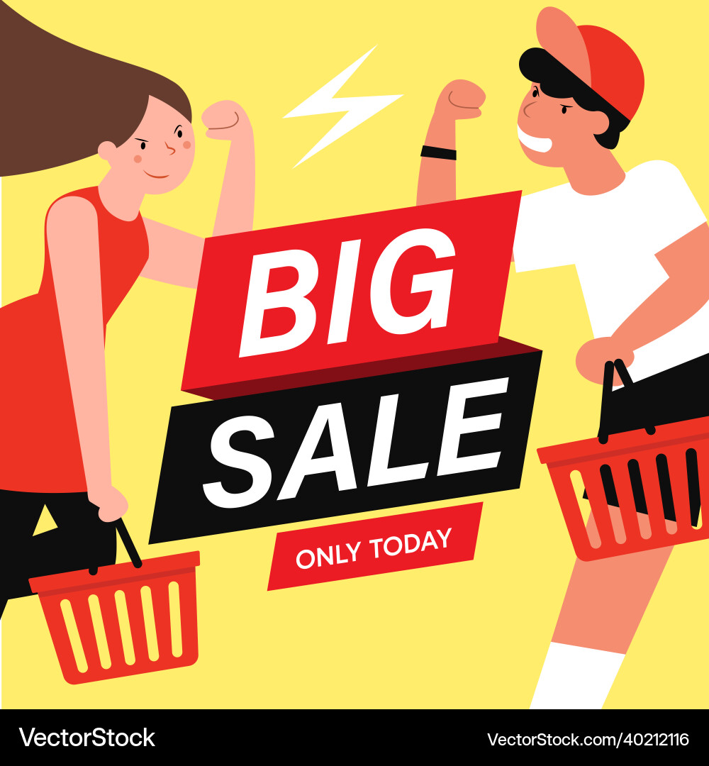 Cartoon flat characters customers on big sales Vector Image