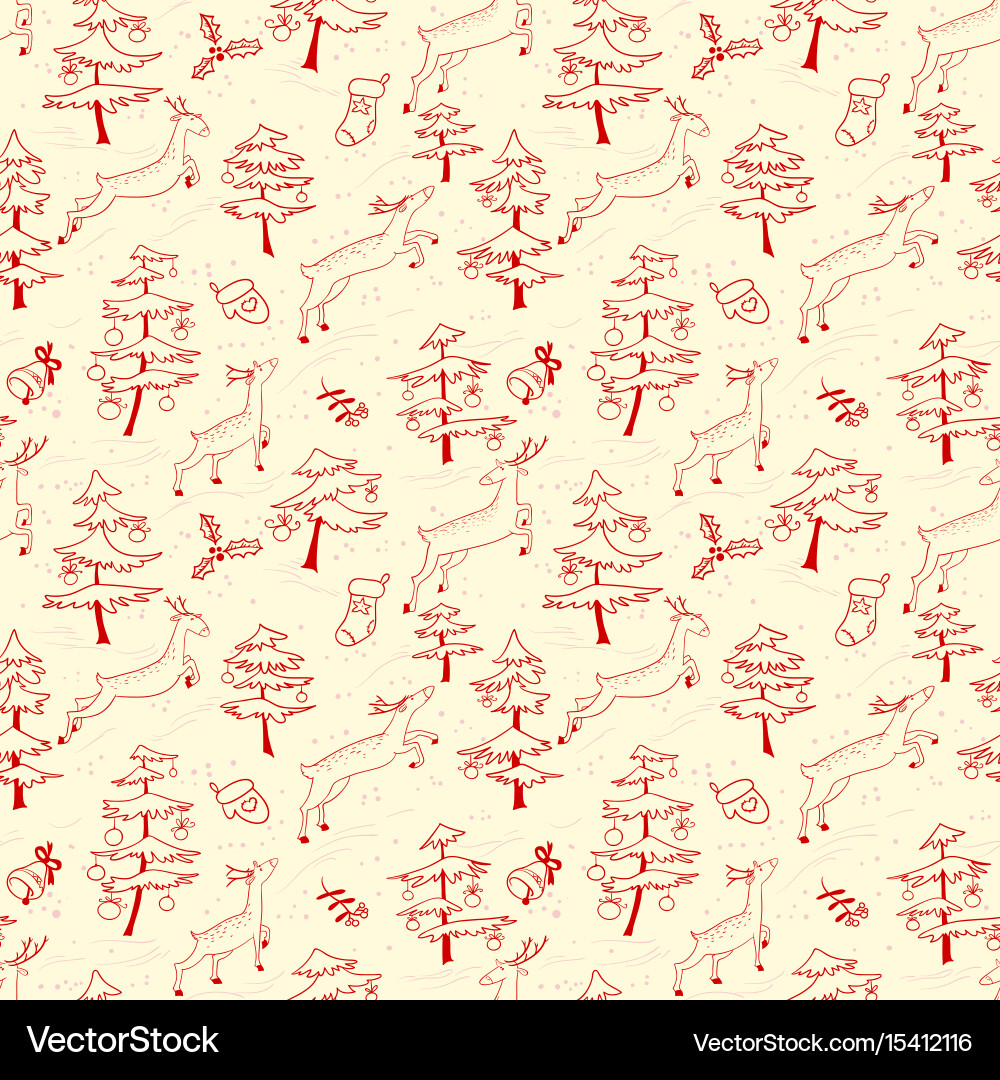 Christmas seamless pattern with cute deers Vector Image