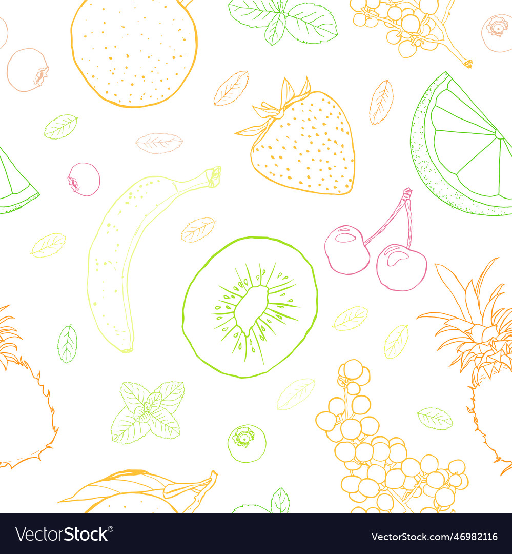 Fruit sketch art seamless pattern Royalty Free Vector Image