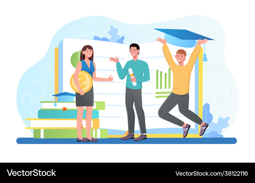 Happy male and female students are getting master Vector Image