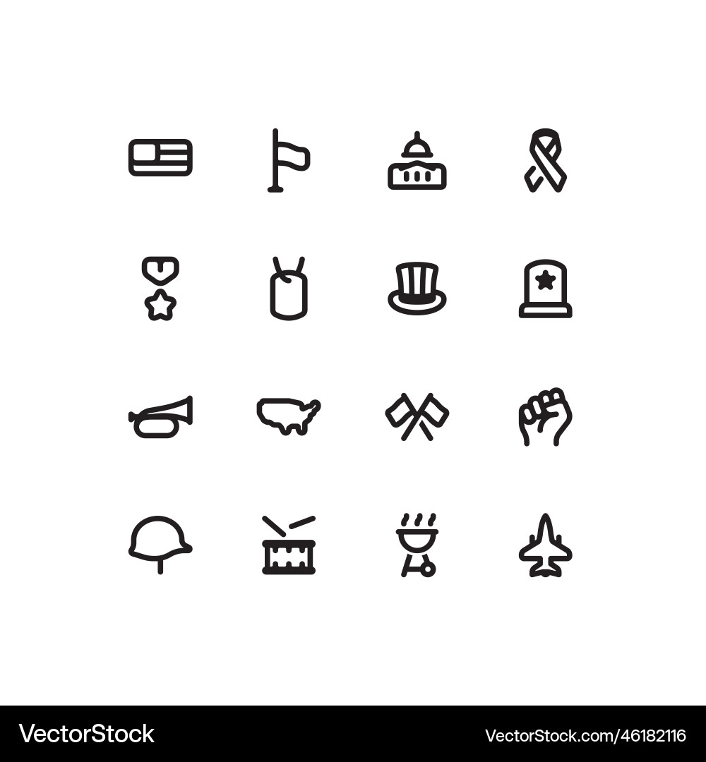 Memorial day and veterans day line icon set Vector Image