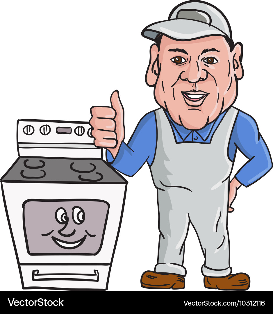 Oven Cleaner With Oven Thumbs Up Cartoon Vector Image