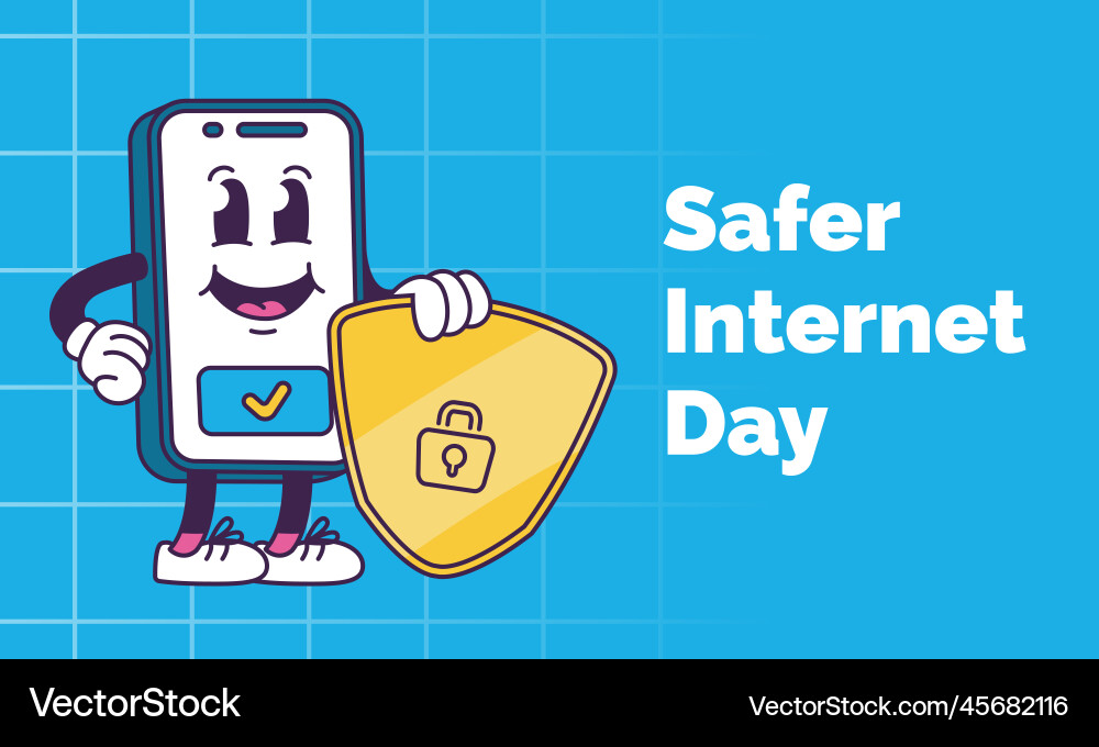 Safer internet day phone with a shield in trendy Vector Image