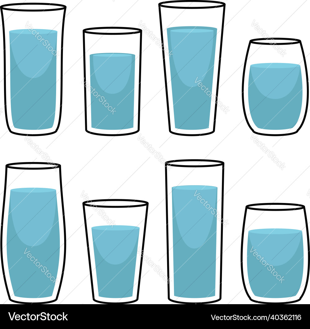 Set of glass water Royalty Free Vector Image - VectorStock