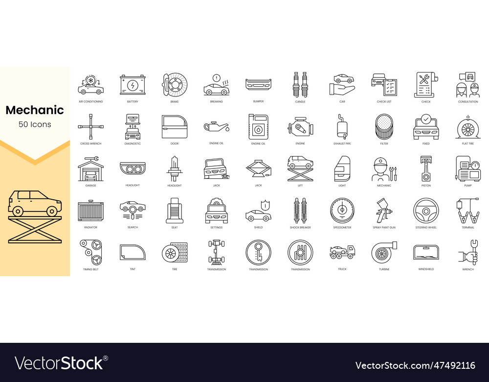 Simple outline set of mechanic icons linear style Vector Image