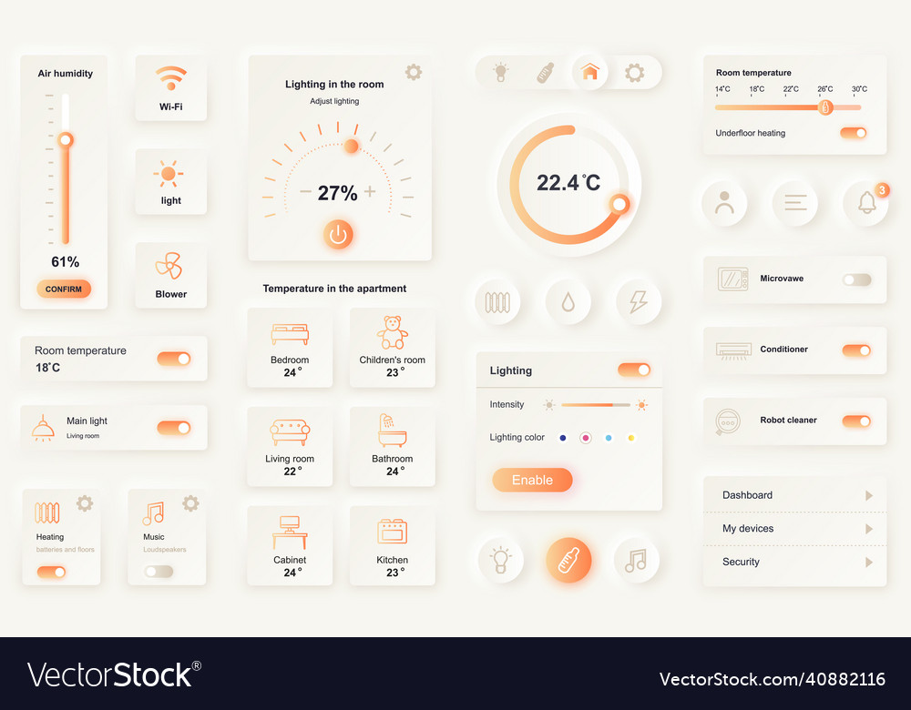 User interface elements for smart home mobile app Vector Image