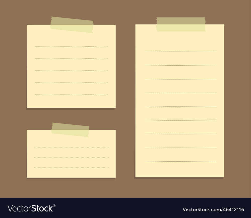 Yellow sticky note set taped office memo paper Vector Image