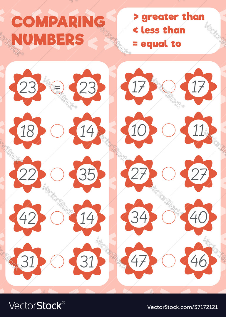 Comparing numbers worksheet practice print sheet Vector Image