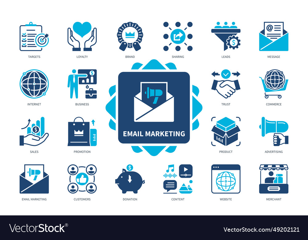 Email marketing solid icon set Royalty Free Vector Image