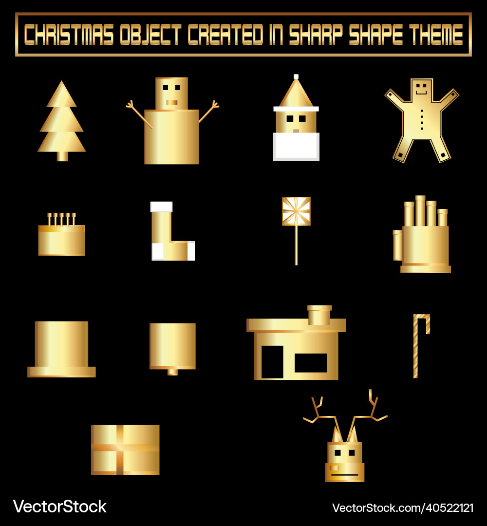 Golden christmas objects created with sharp Vector Image