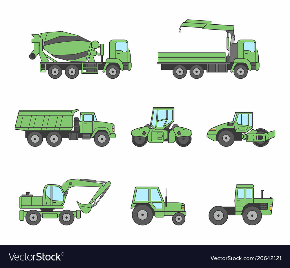Green construction machines icons set Royalty Free Vector