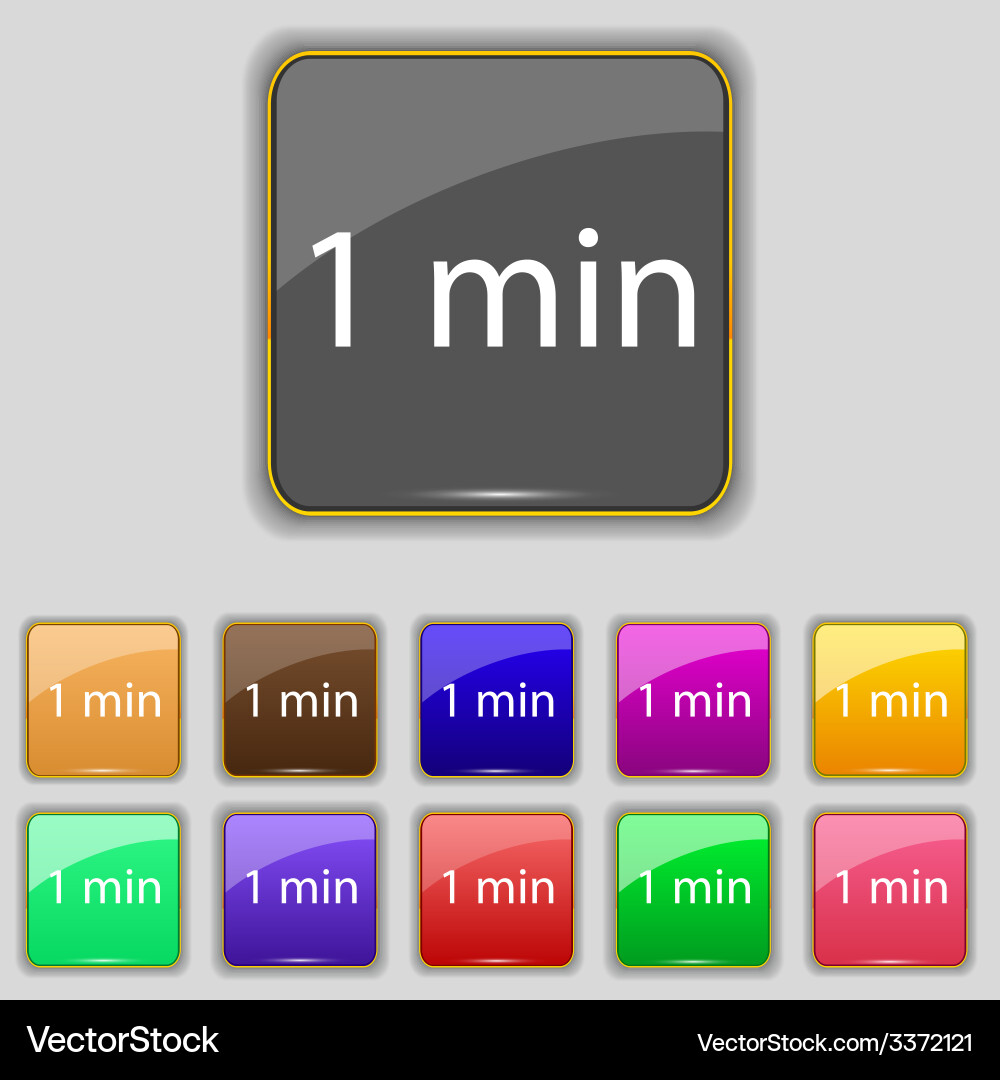 One minutes sign icon set of colored buttons Vector Image